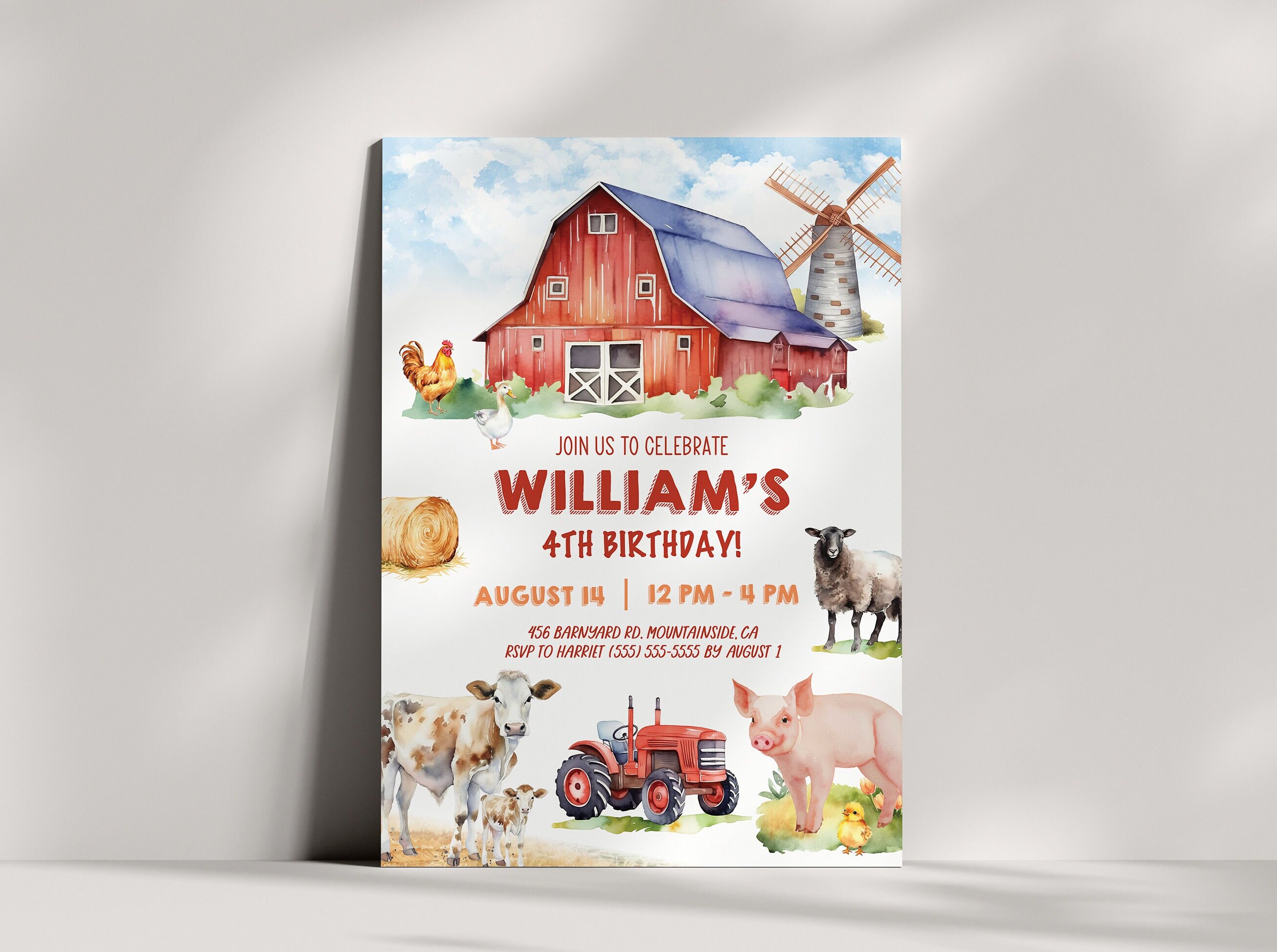 Farm Birthday Thank You Card Farm Animals Thank You Card Template Farm ...