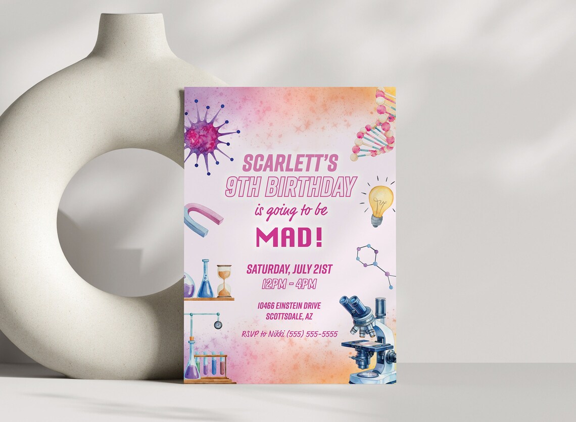 Girl Science Water Bottle Labels Science Birthday Bottle Labels Girls ...