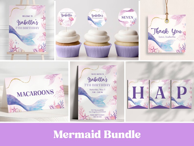 Mermaid Birthday Templates Under the Sea Birthday Template Bundle ...