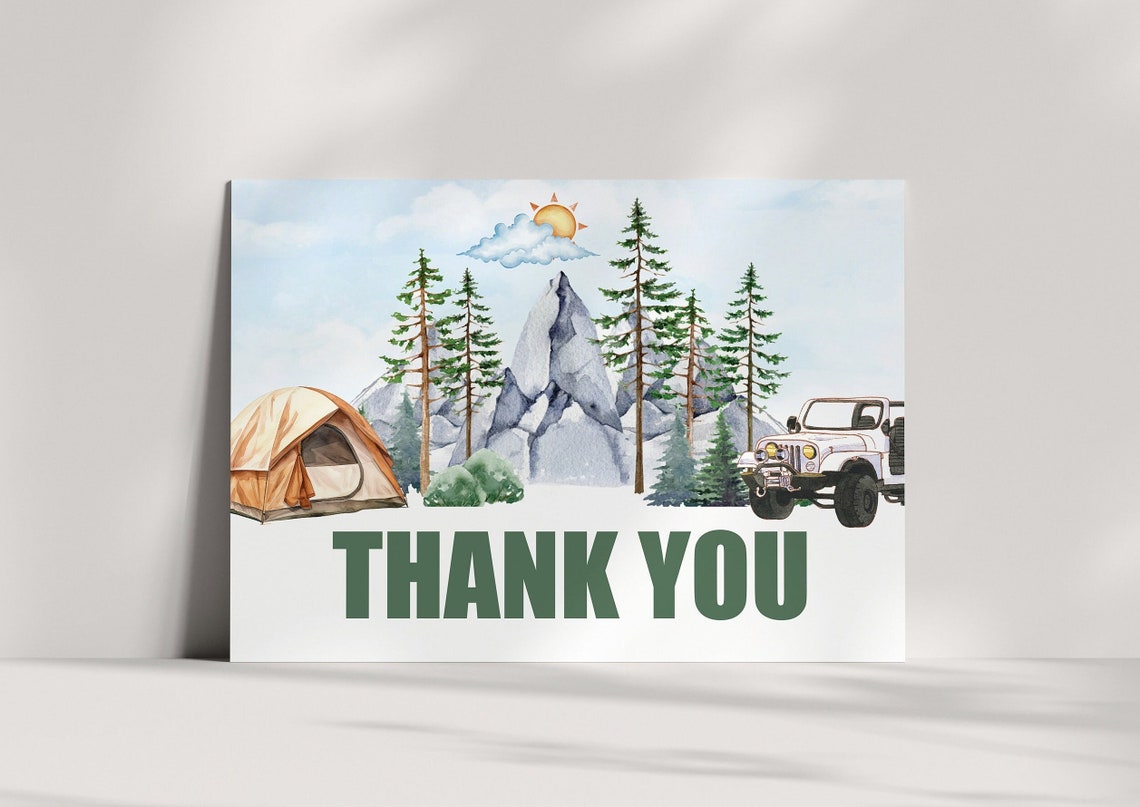 Camping Birthday Thank You Card Camping Editable Template Thank You ...