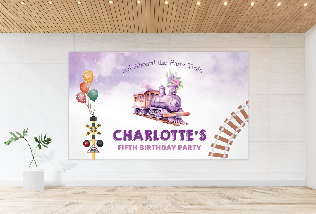 Train Birthday Backdrop Banner Girls Birthday Photo Backdrop Trains ...
