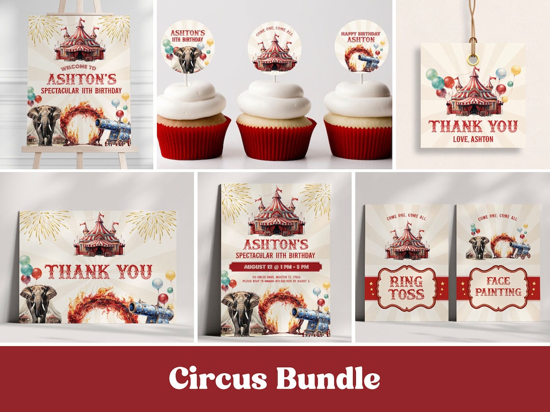 Circus Birthday Digital Templates Circus Template Bundle Carnival ...