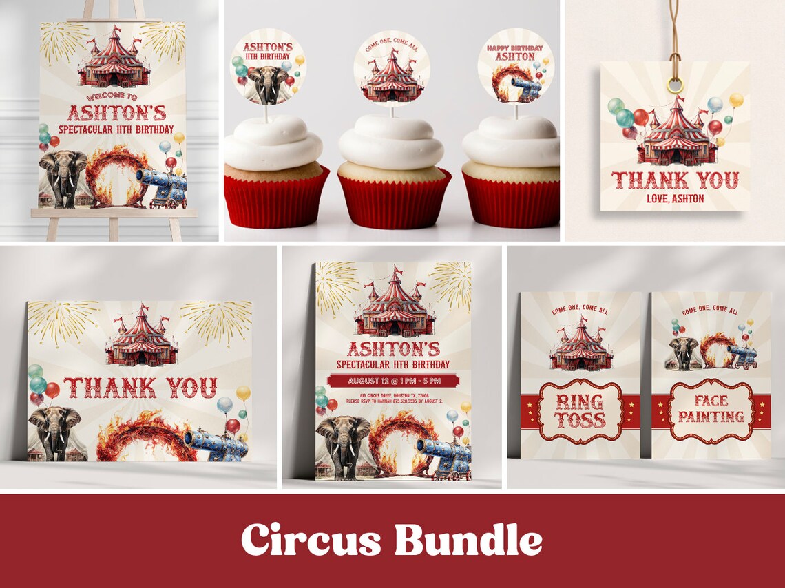 Circus Birthday Digital Templates Circus Template Bundle Carnival ...