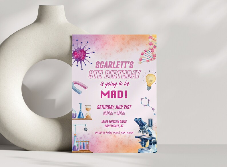 Science Birthday Backdrop Banner Girls Birthday Wall Banner Science ...