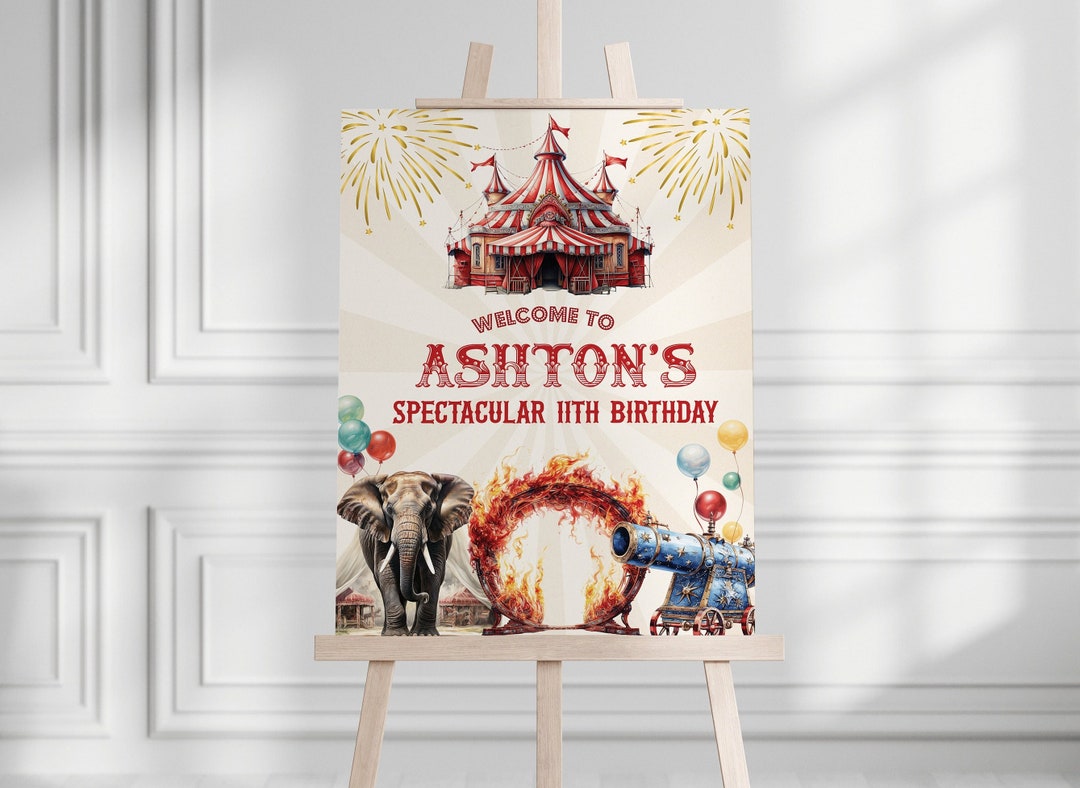 Circus Birthday Welcome Sign Circus Editable Template Signage Carnival ...
