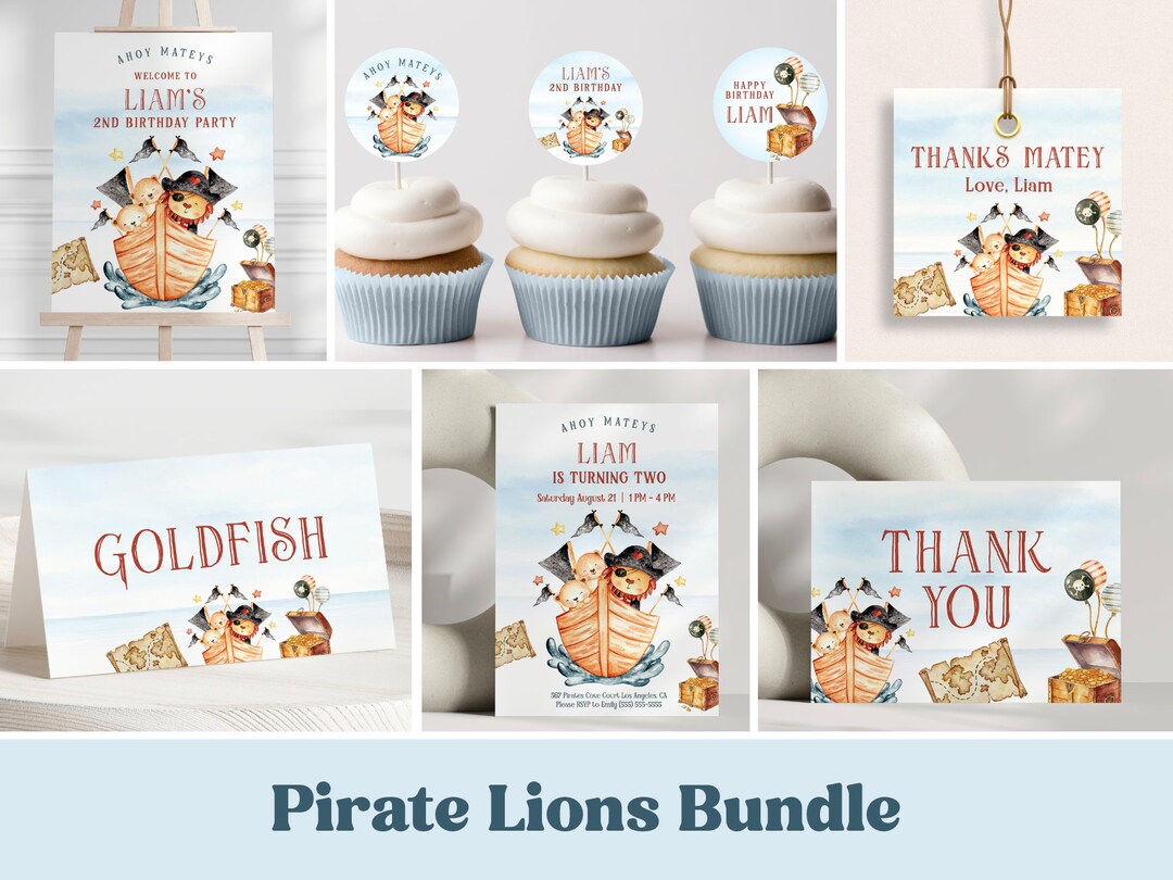 Pirate Birthday Templates Bundle Baby Birthday Template Bundle Pirates ...