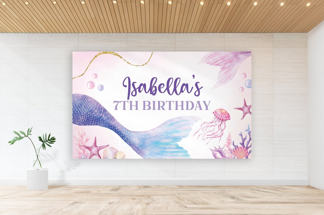 Mermaid Birthday Backdrop Banner Under the Sea Wall Backdrop Mermaids ...