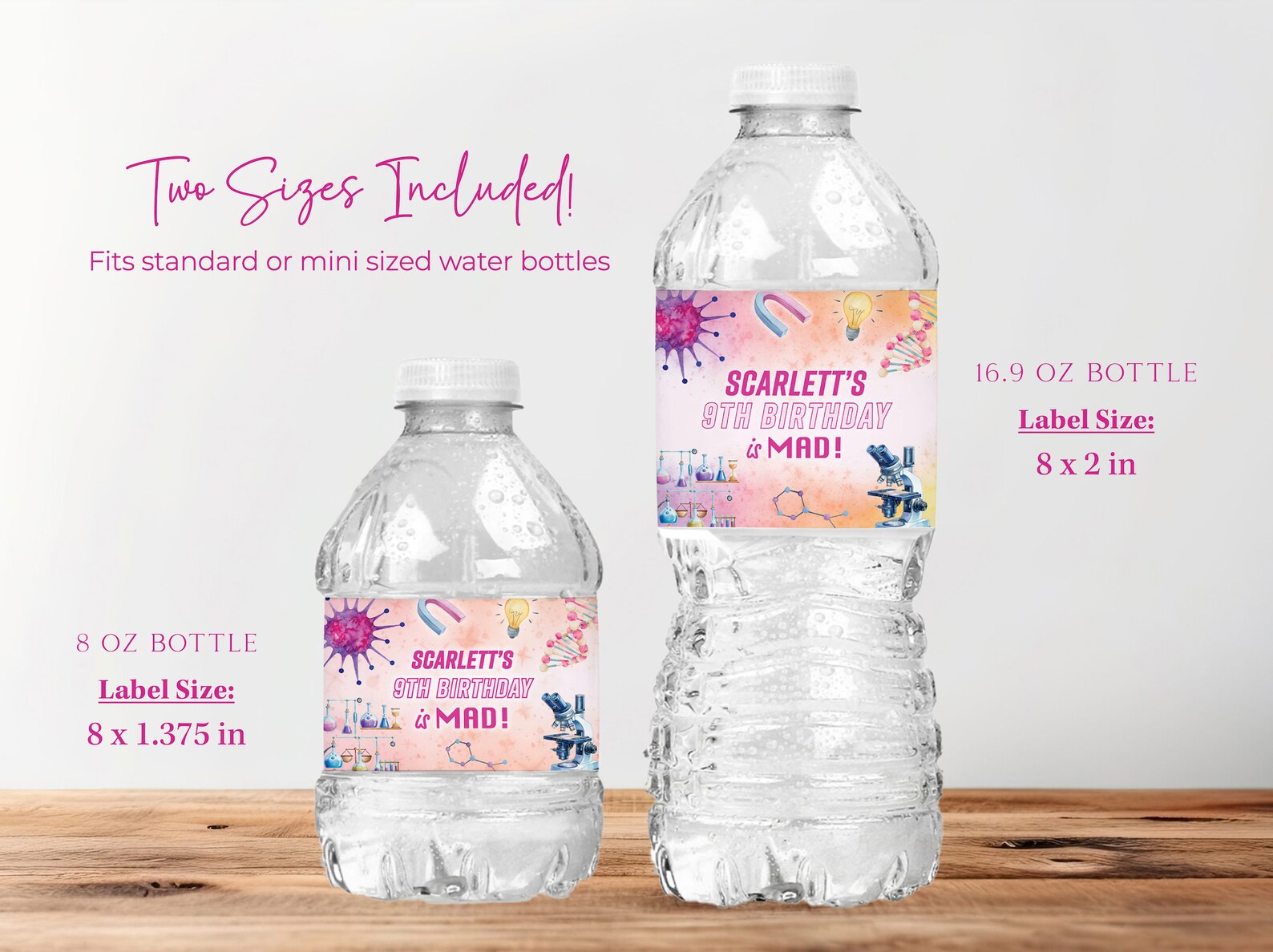 Girl Science Water Bottle Labels Science Birthday Bottle Labels Girls ...