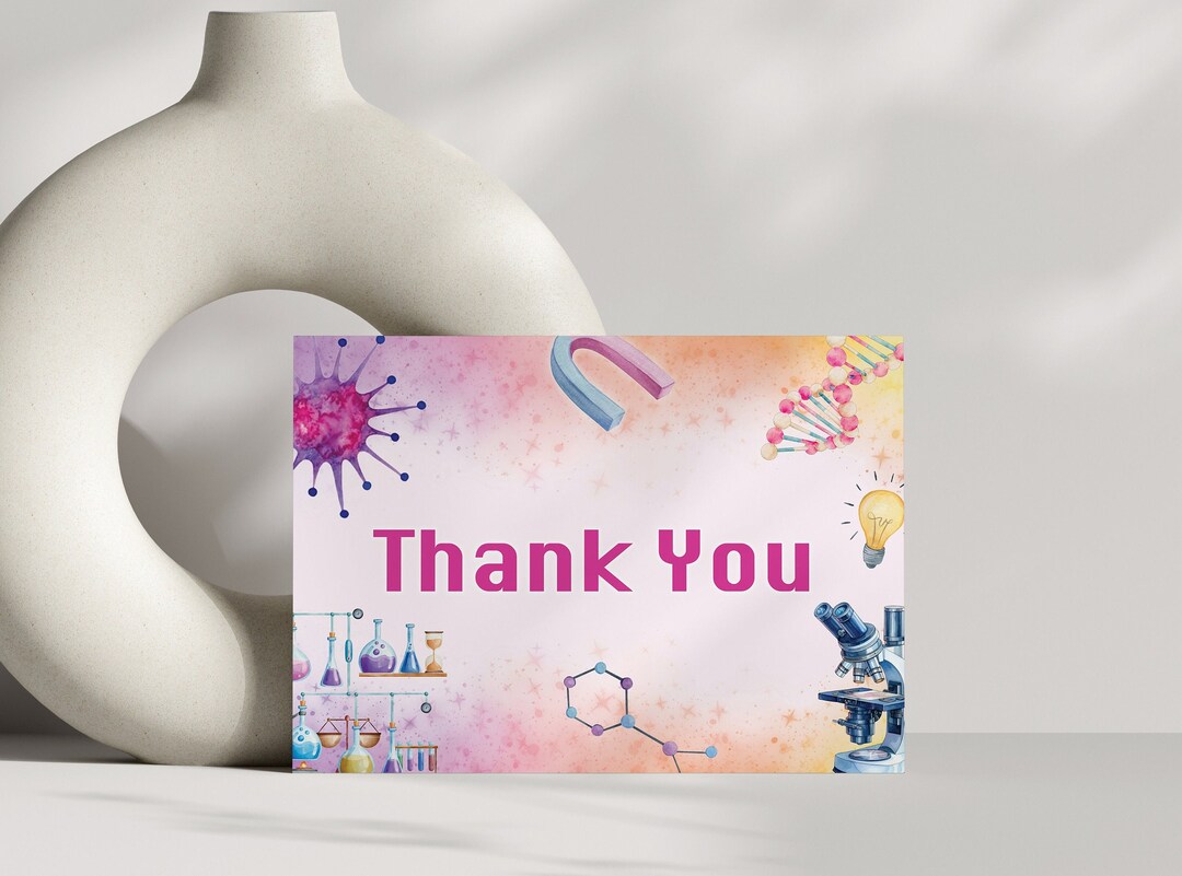 Girl Science Thank You Card Girls Birthday Science Thank You Card ...