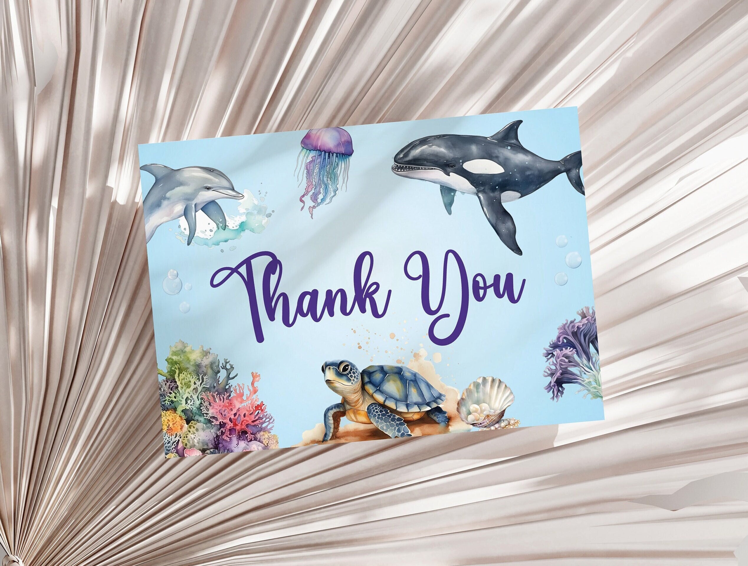 Under the Sea Thank You Card Sea Animals Thank You Card Template Under ...