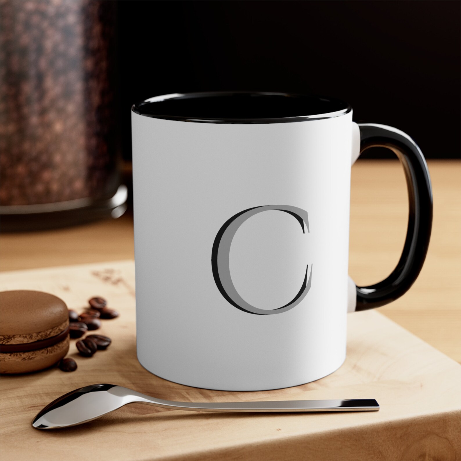 Personalized Black and White "c" Coffee Mug - Custom 11oz Ceramic Cup ...