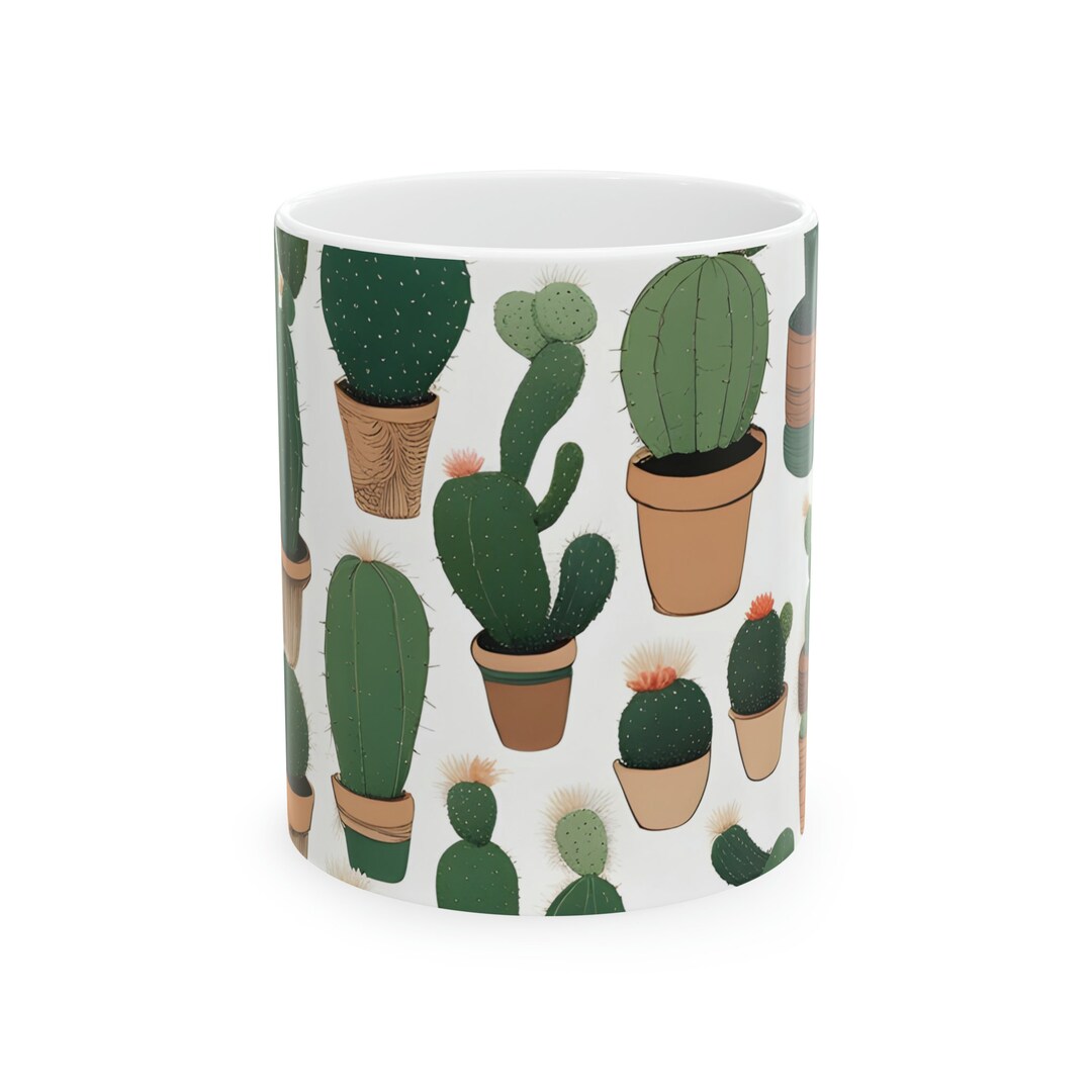 Cacti Wrap Around Ceramic Mug - Desert Themed Coffee Cup - Prickly Pear Mug - Cacti Design ...
