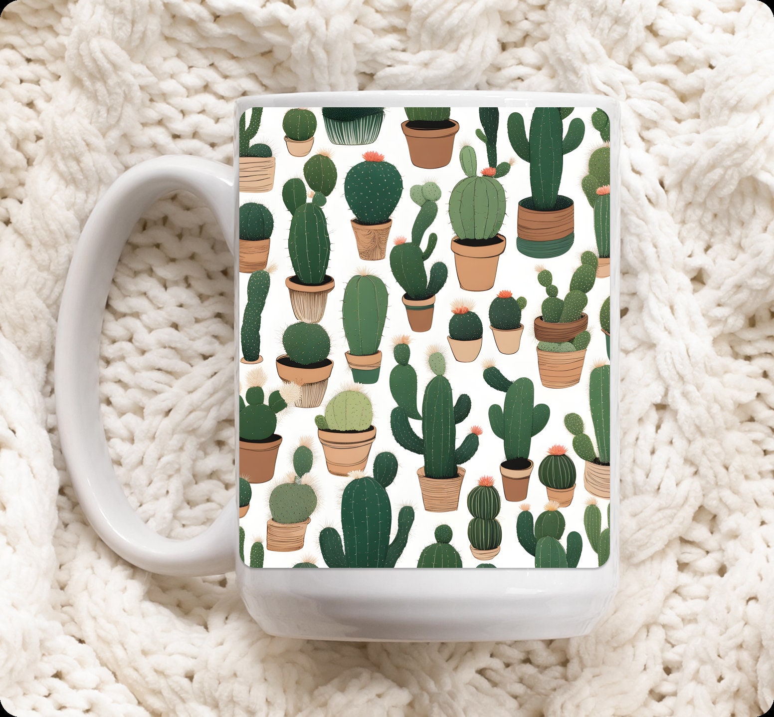 Cacti Wrap Around Ceramic Mug - Desert Themed Coffee Cup - Prickly Pear Mug - Cacti Design ...