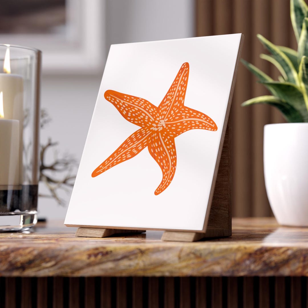 Nautical Home Accent Ocean Wall Art Sea Life Glass Decor Starfish Tile ...