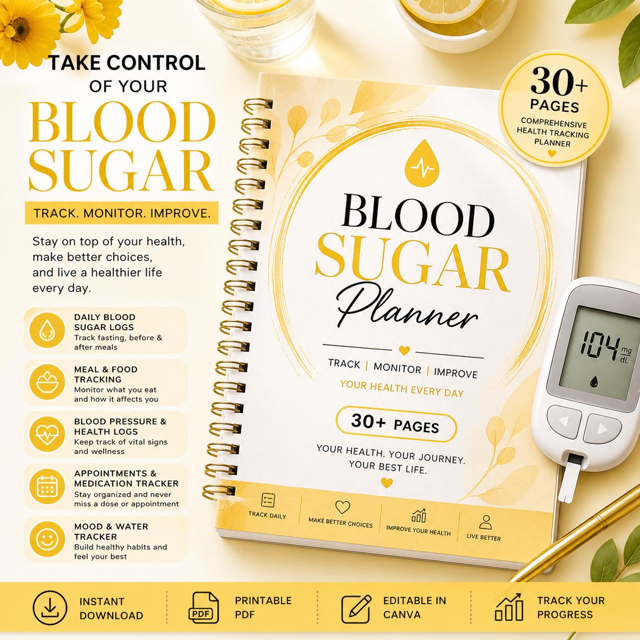 Blood Sugar Tracker Planner | Glucose Log Book Printable | Diabetes ...