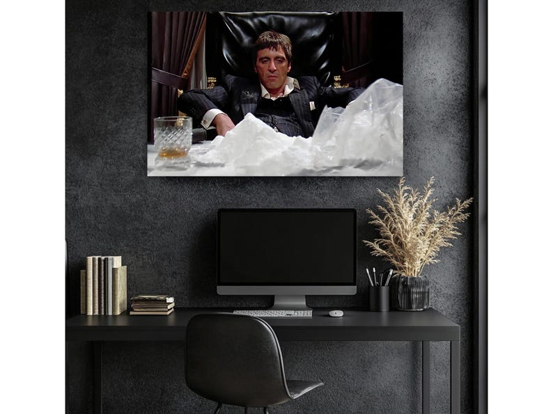Scarface Canvas Wall Art, Tony Montana Desk Scene, Framed or Rolled ...