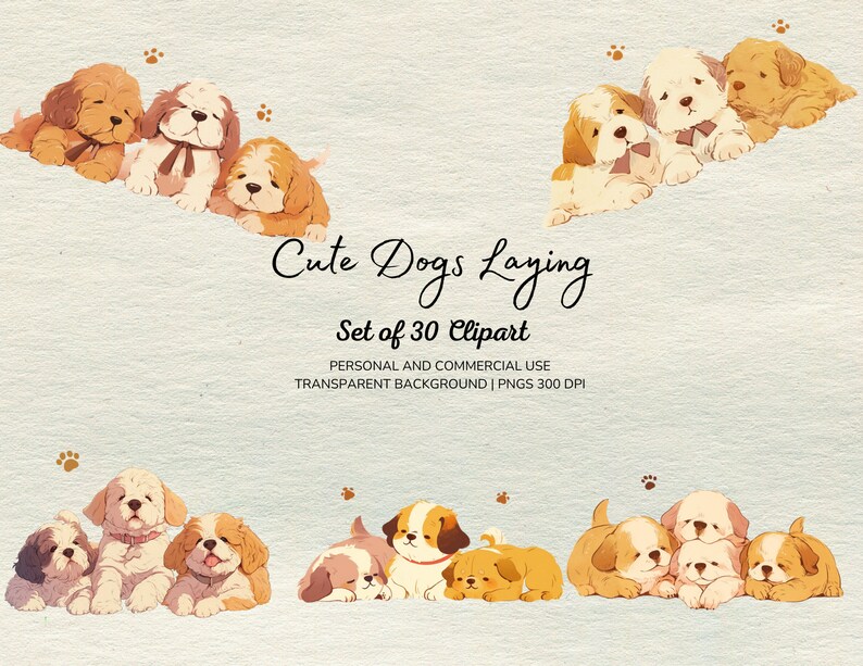 Cute Puppy Clipart Set Digital Download, Adorable Dog Illustrations ...
