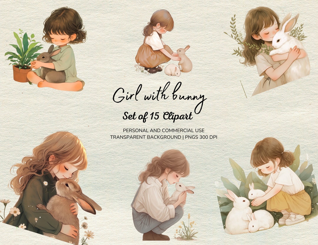 Girl With Bunny Clipart PNG Cute Rabbit Clip Art Cute Bunnies Nursery ...