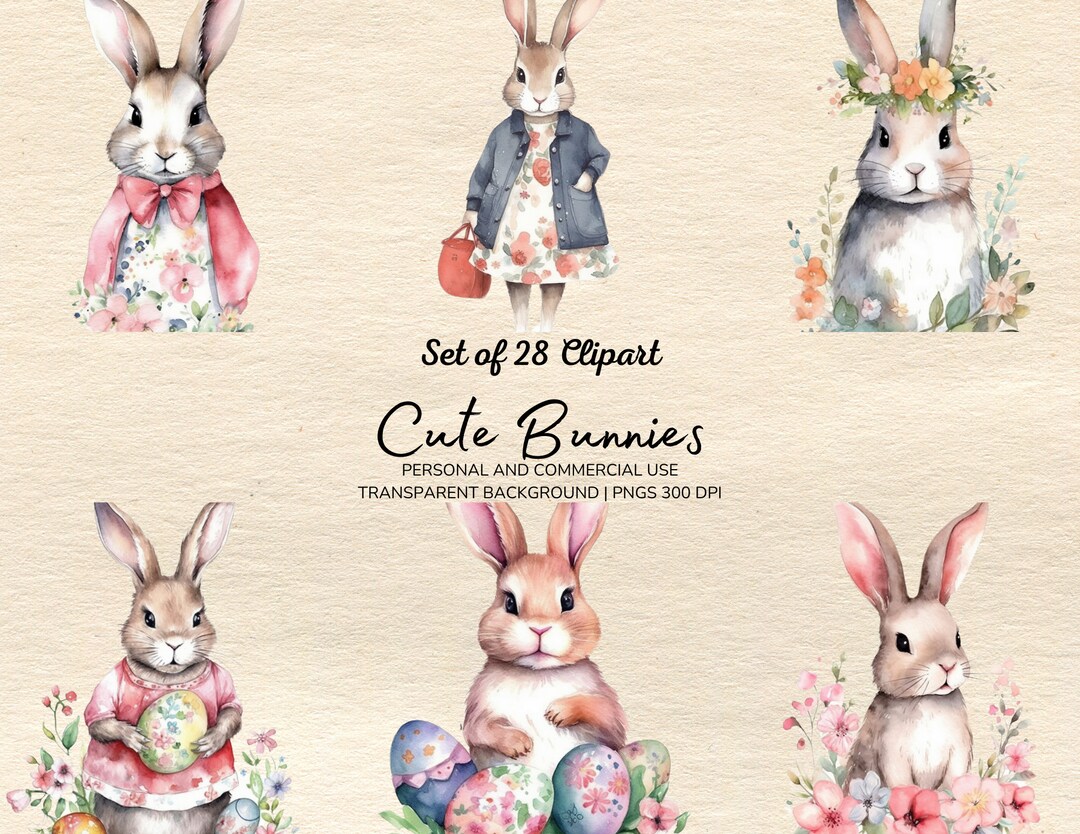 Cute Bunny Clipart PNG Cute Rabbit Clip Art Cute Bunnies Nursery Art ...