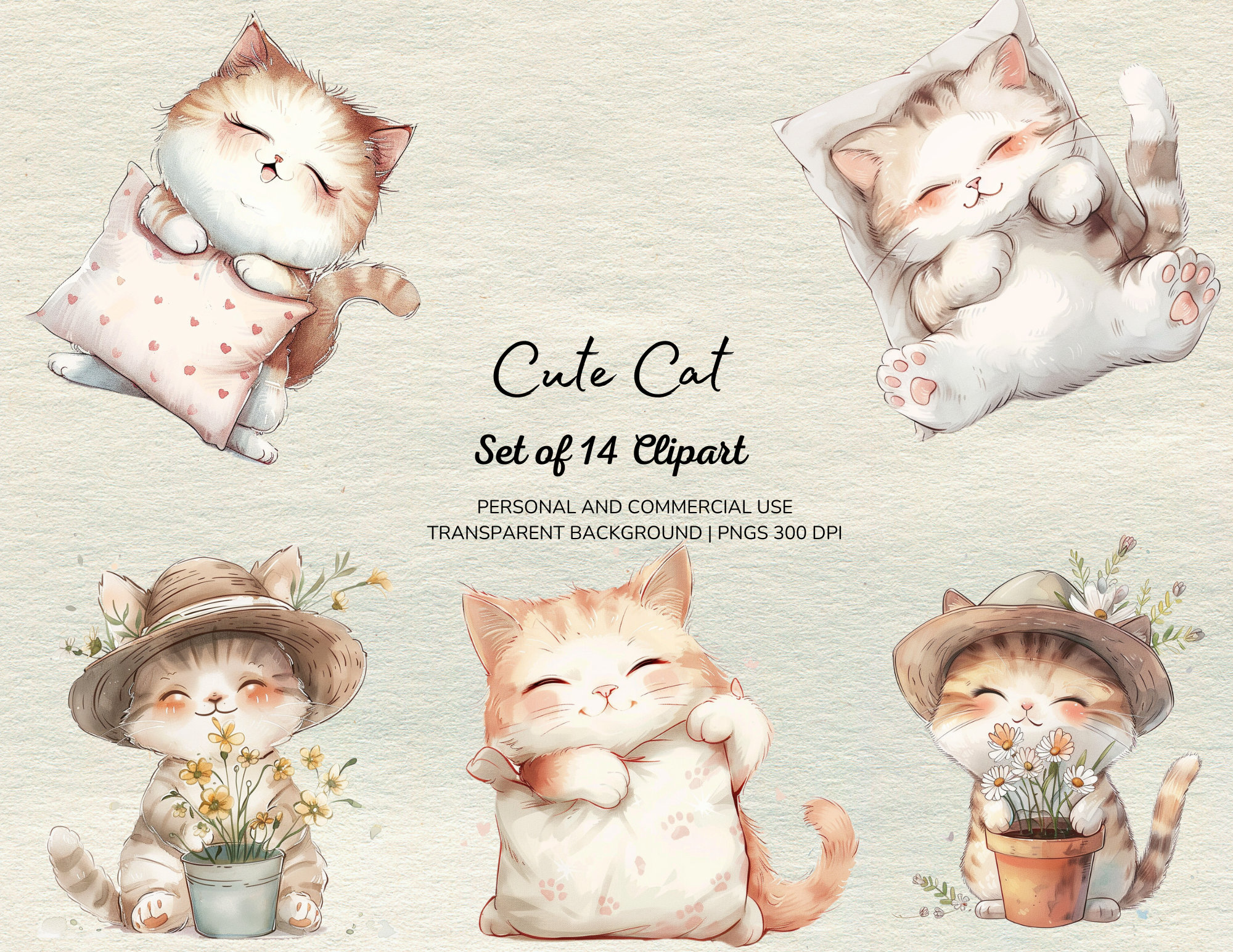 Cute Cat Clipart PNG Cute Cat Clip Art Nursery Art Transparent Pngs ...