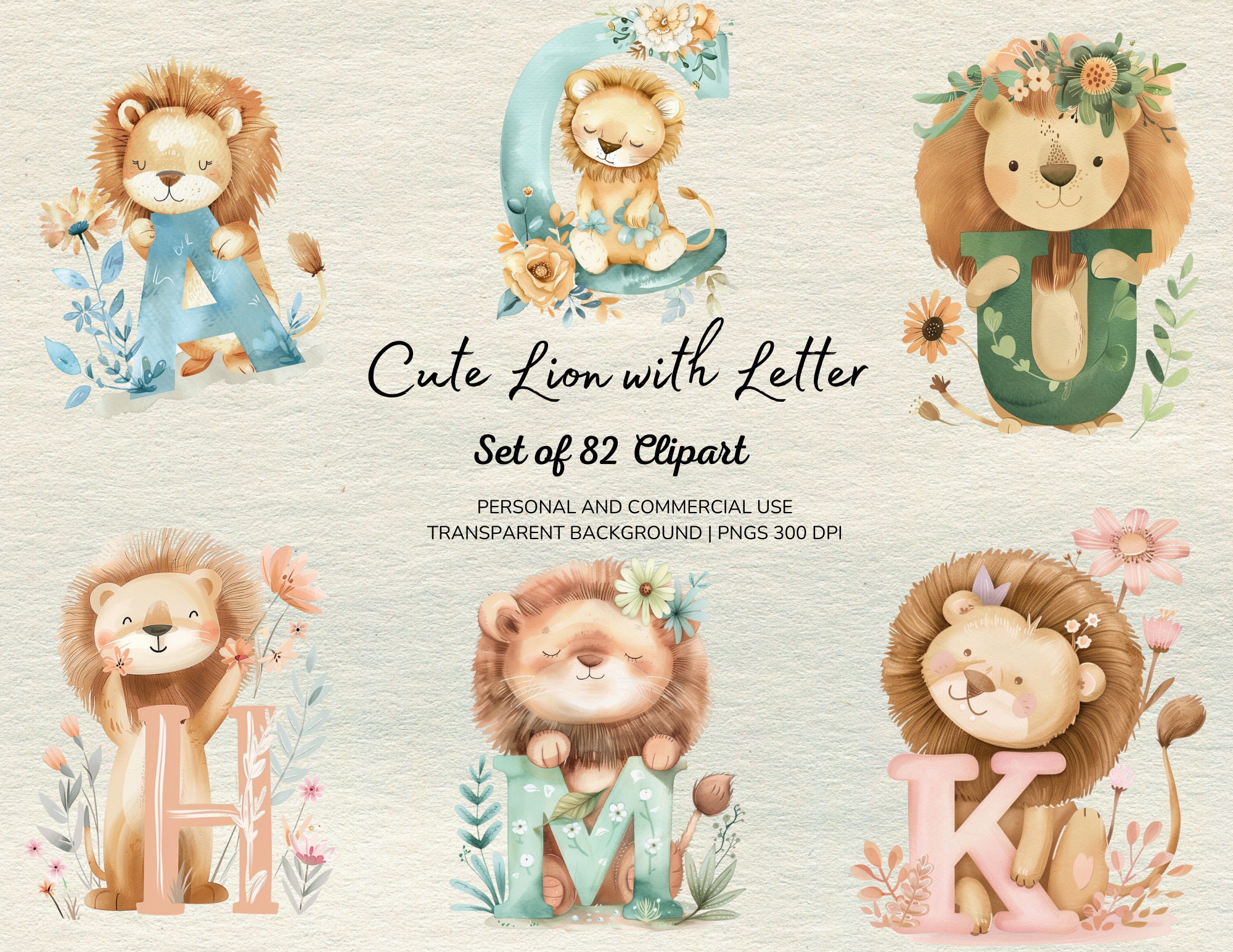 Cute Lion Alphabet Clipart Set 2-4 Designs per Each Letter Nursery Art ...