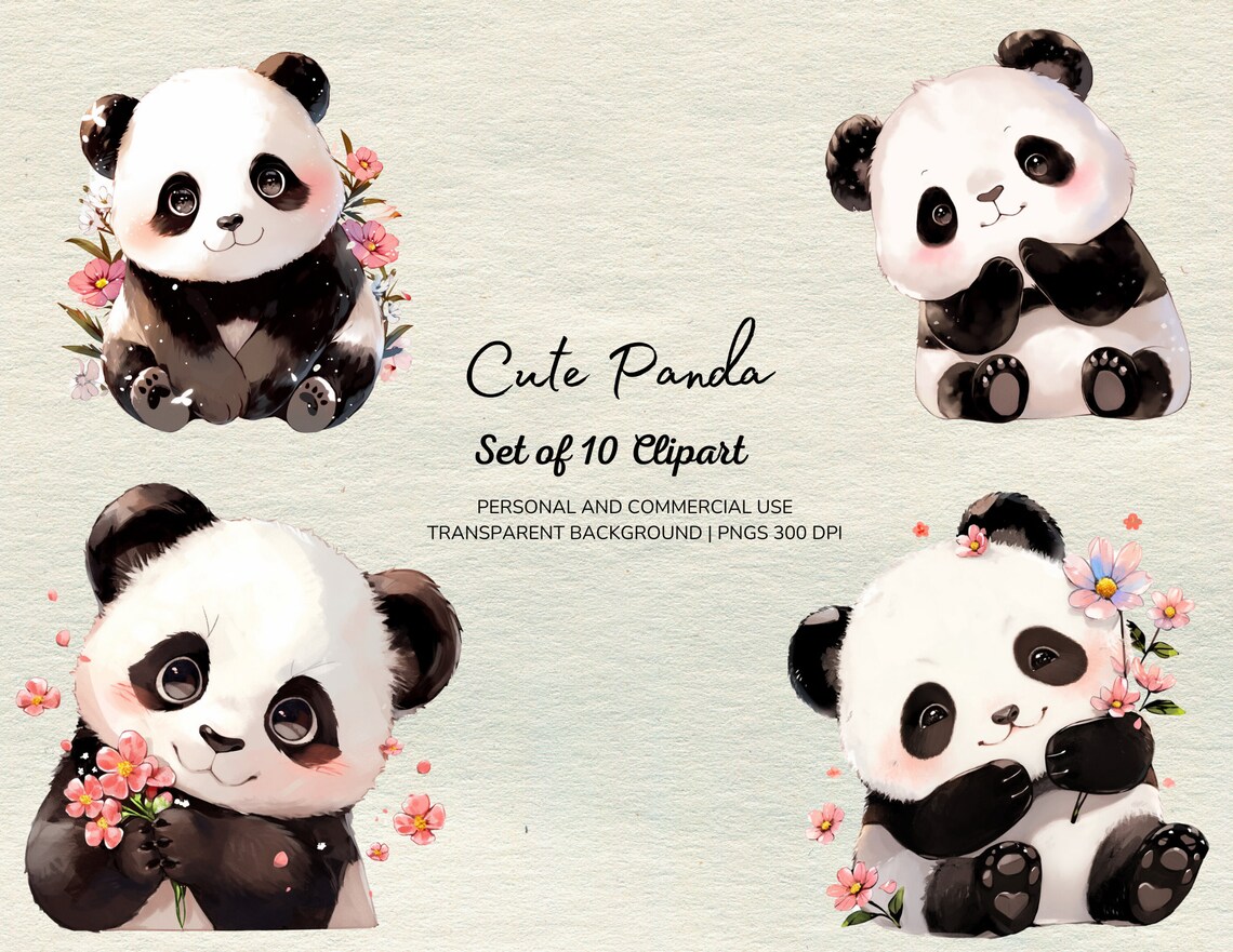 Cute Panda Clipart PNG Cute Panda Clip Art Nursery Art Transparent Pngs ...