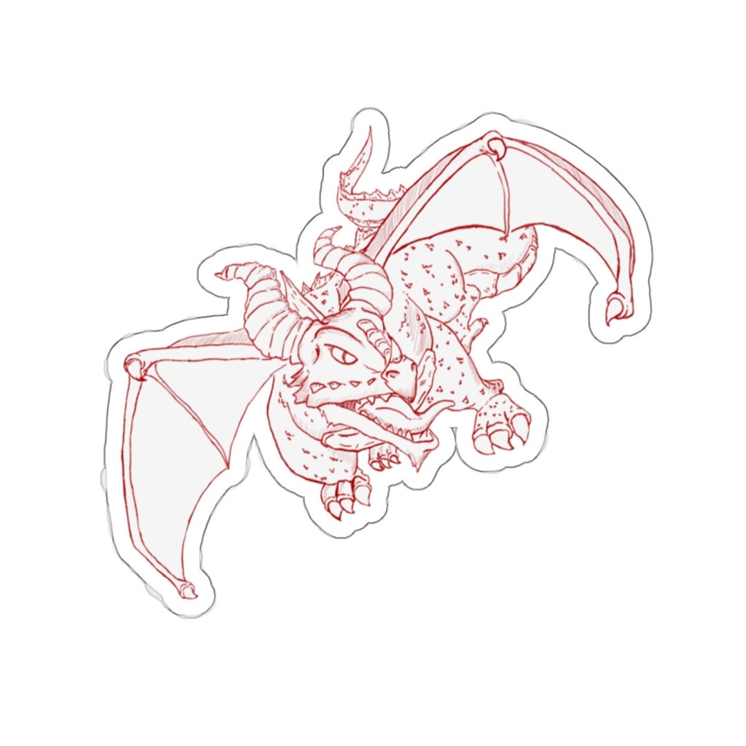 Hand Drawn Fantasy Red Dragon Sticker for Laptops, Notebooks, Gift for ...