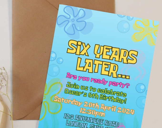 Personalised Spongebob Party Invitation Made to Order Digital Download ...
