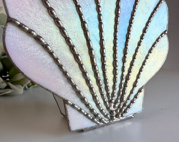 Vintage Stained Glass Etched / Mirrored Shell Jewelry… - Gem