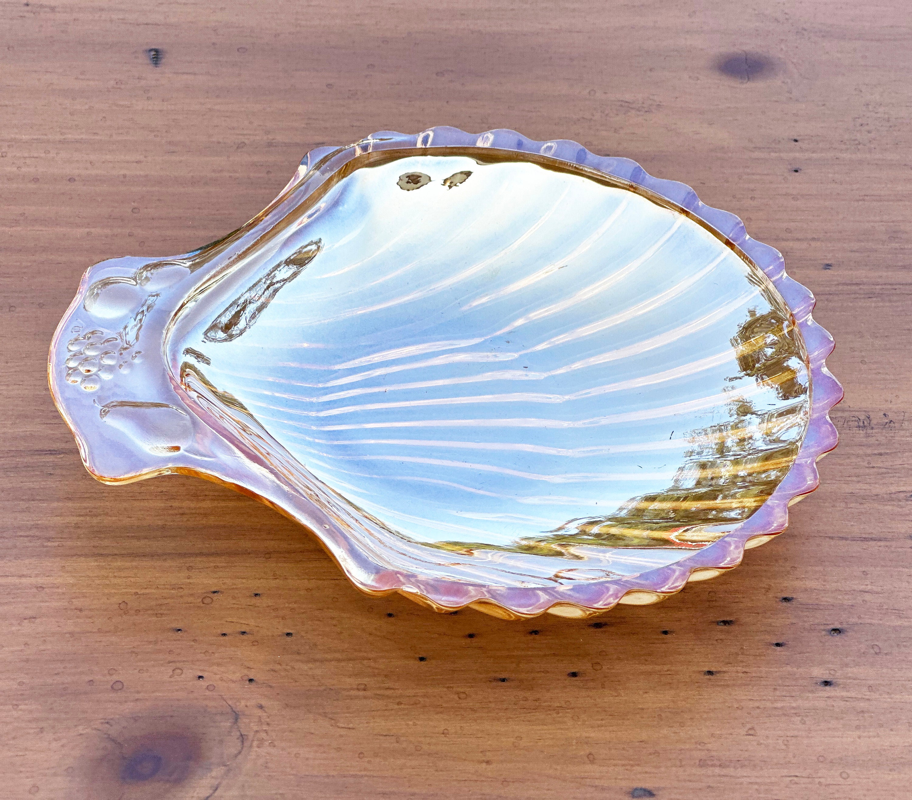 Circa Vintage Marigold Carnival Glass Shell Trinket Jewelry Dish 1970's ...