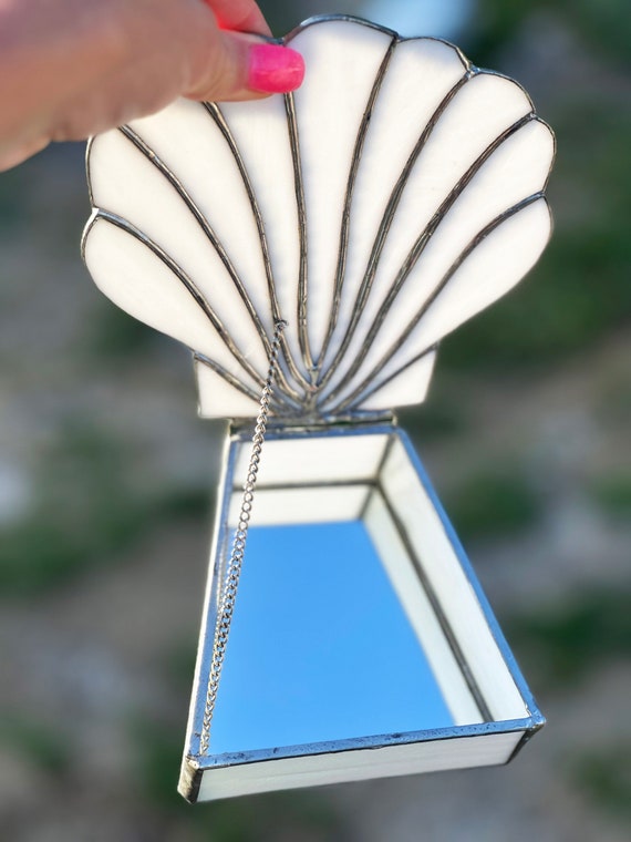 Vintage Stained Glass Etched / Mirrored Shell Jewelry… - Gem