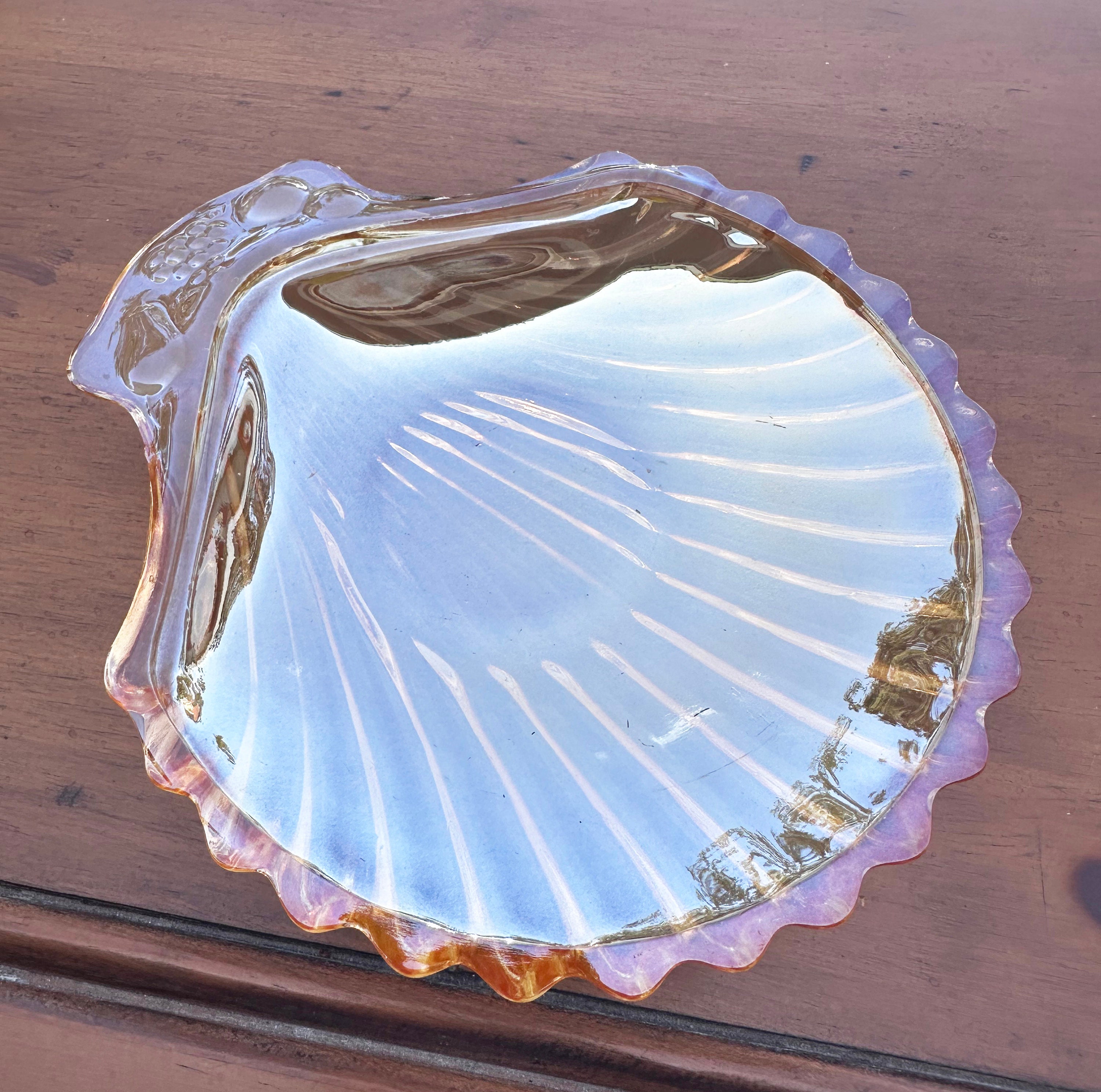 Circa Vintage Marigold Carnival Glass Shell Trinket Jewelry Dish 1970's ...