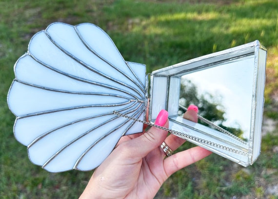 Vintage Stained Glass Etched / Mirrored Shell Jewelry… - Gem