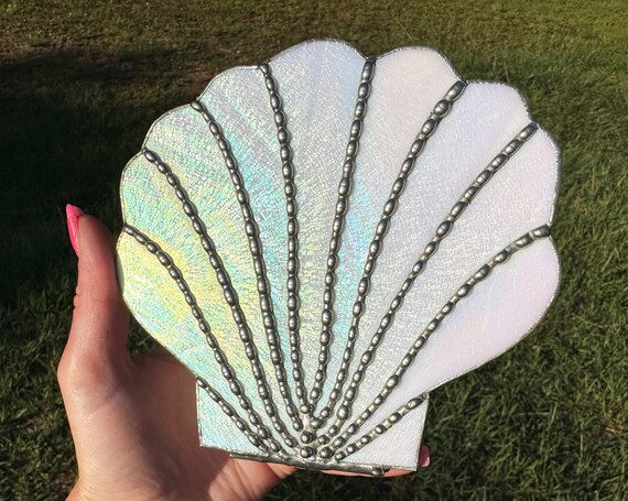 Vintage Stained Glass Etched / Mirrored Shell Jewelry… - Gem