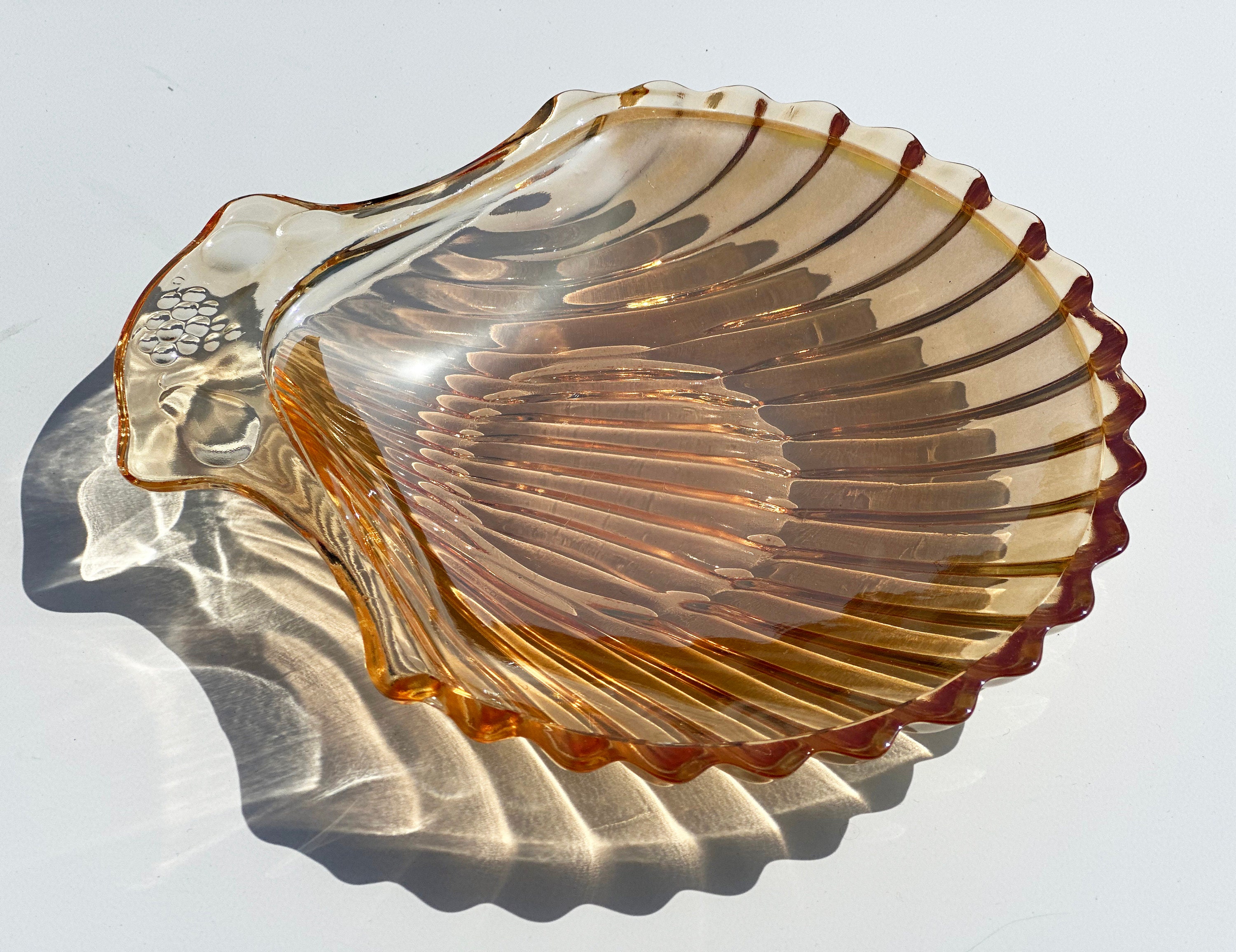 Circa Vintage Marigold Carnival Glass Shell Trinket Jewelry Dish 1970's ...