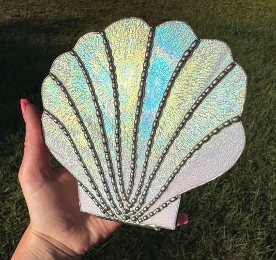 Vintage Stained Glass Etched / Mirrored Shell Jewelry… - Gem