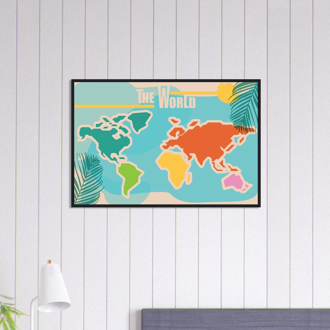 The World Wall Print Modern World Map Poster FRAMED - Etsy