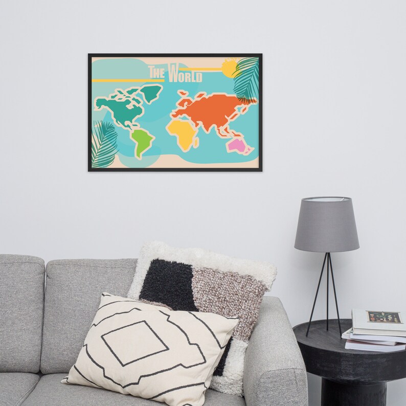 The World Wall Print Modern World Map Poster FRAMED - Etsy Australia