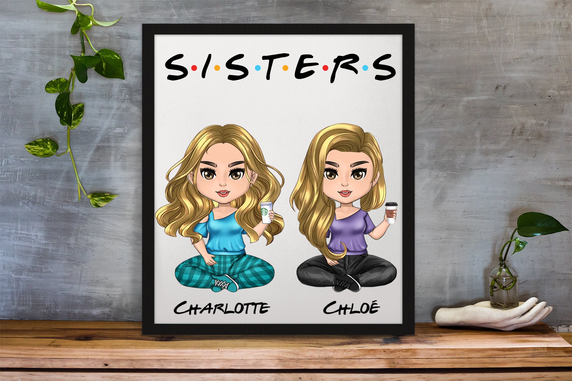 Custom Friends Print, Personalized Best Friend Portrait, Best Friends ...