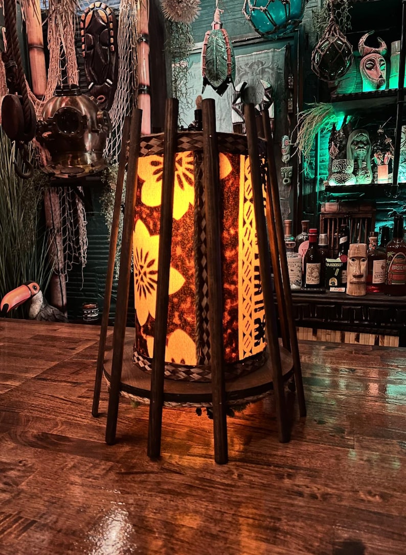 Custom Tropical Tiki Swag Lamp Tall, Round With Resin, Shells and ...