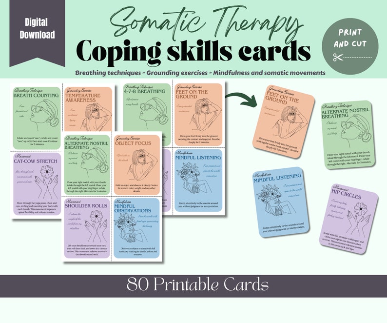 Somatic Therapy Coping Skills Cards, Emotional Regulation Resources ...