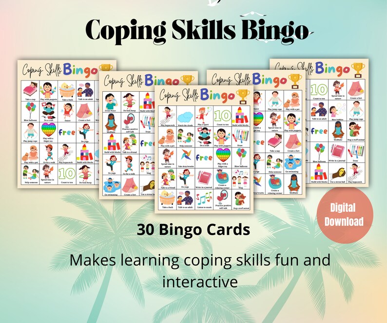 Coping Skills Bingo for Kids, Mental Health Games for Emotional ...