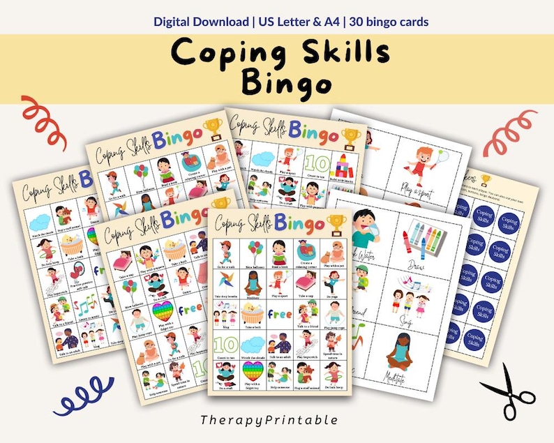 Coping Skills Bingo for Kids, Mental Health Games for Emotional ...