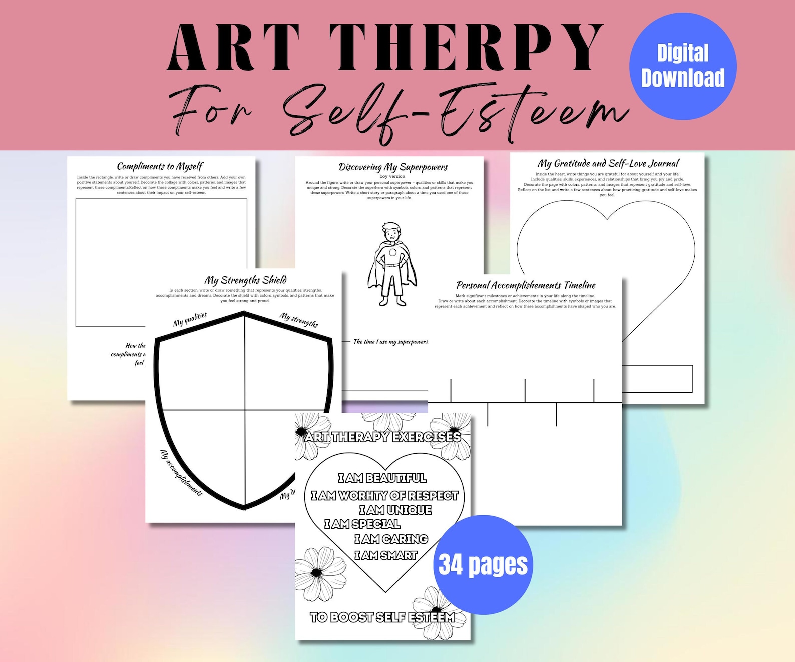 Art Therapy Activities for Self-esteem, Positive Affirmations Kids ...