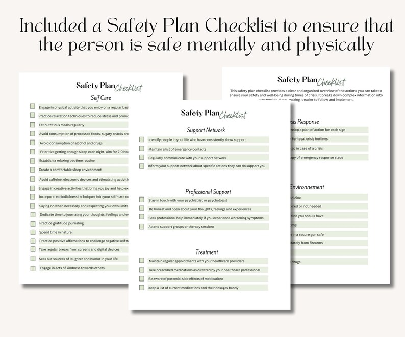 Safety Plan for Mental Health Crisis Worksheets, Self Harm and Suicide ...