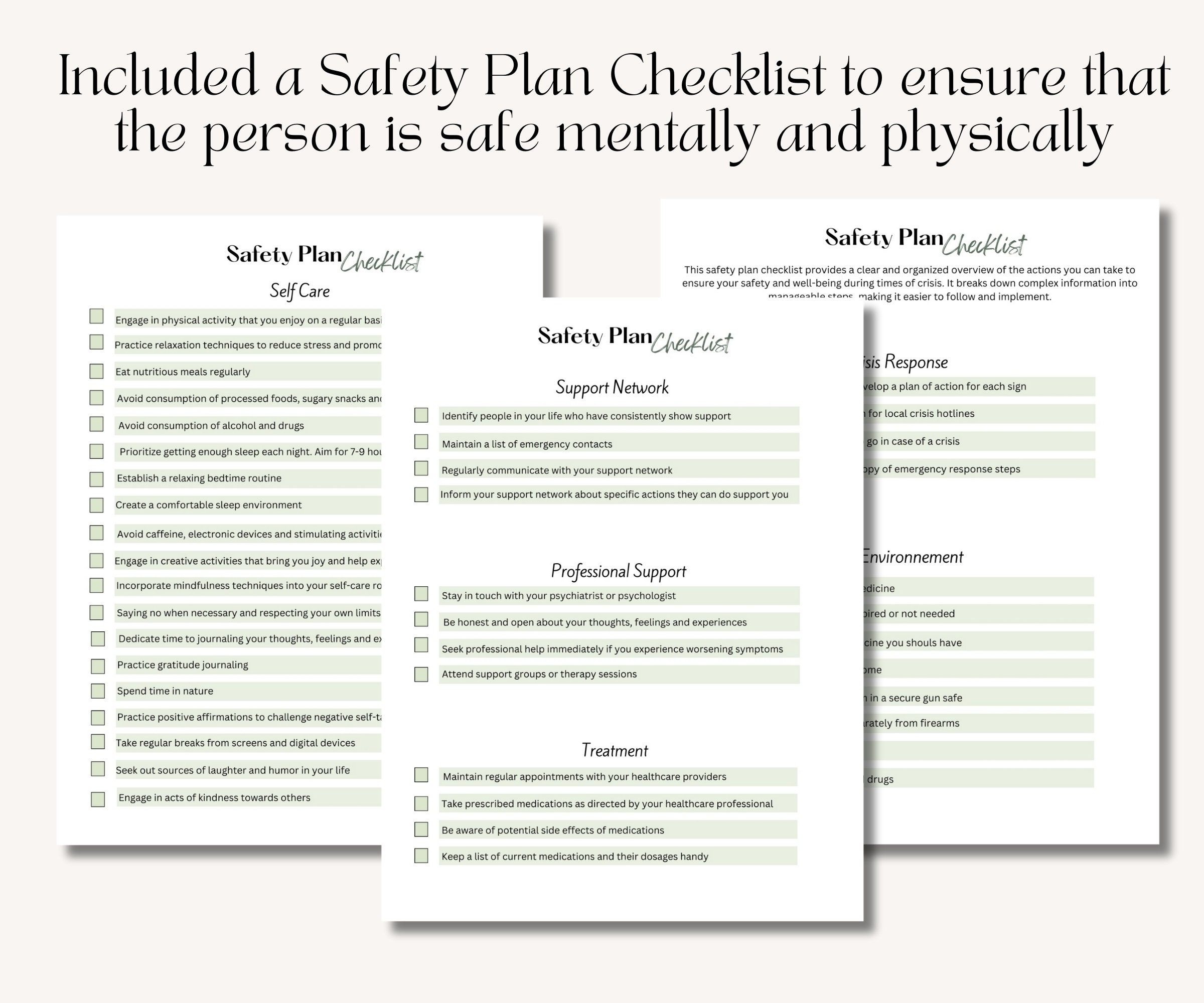 Safety Plan for Mental Health Crisis Worksheets, Self Harm and Suicide ...