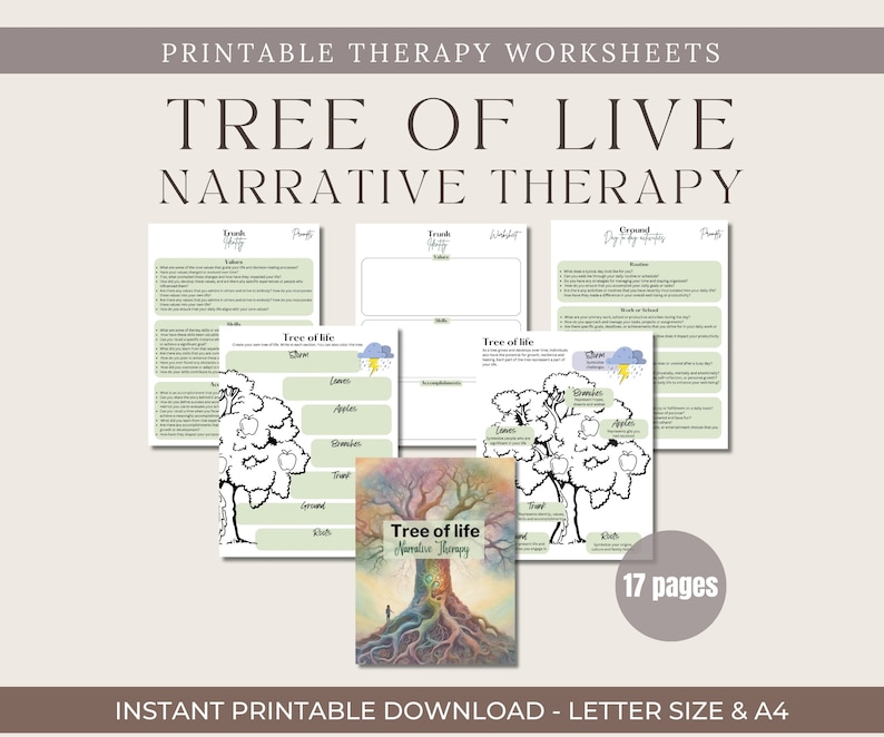Tree of Life Narrative Therapy Worksheets, Trauma Processing, Mental ...