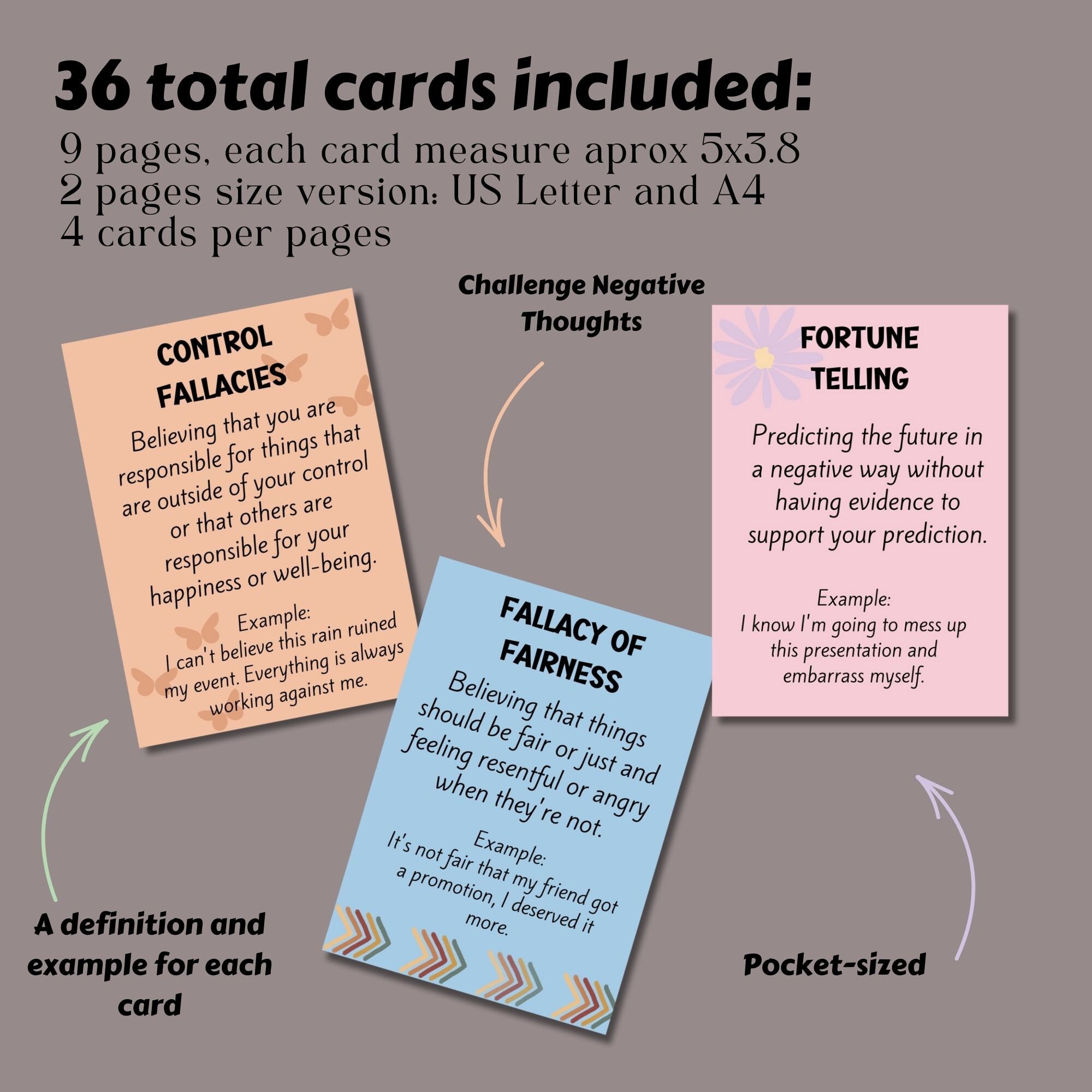 Boho Cognitive Distortion Flash Cards, Mental Health, School Social ...