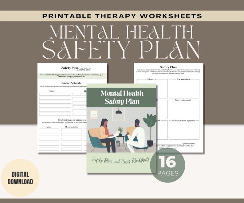 Safety Plan for Mental Health Crisis Worksheets, Self Harm and Suicide ...
