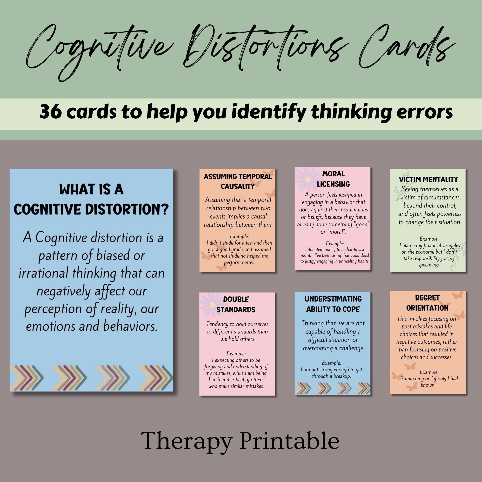 Boho Cognitive Distortion Flash Cards, Mental Health, School Social ...